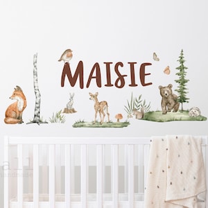 Custom Woodland Animals Name Wall Decal Personalized Bear Fox Pines ...
