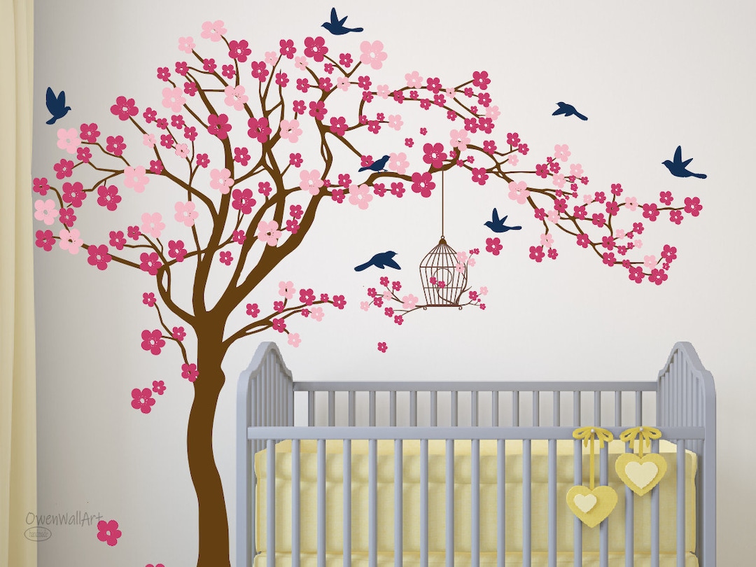 Blossom Tree Wall Decal, Cherry Blossom Tree Decor, Tree Wall Art, Tree ...