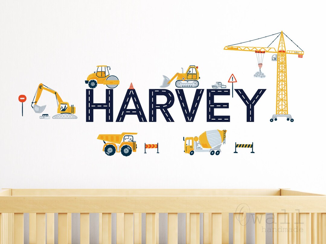 Personalized Name Construction Digger Trucks Decal,boyroom Decor for ...