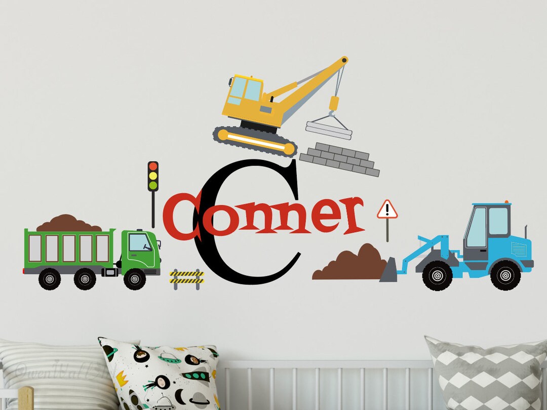 Custom Boy Name Construction Digger Trucks Decal, Personalized Name ...