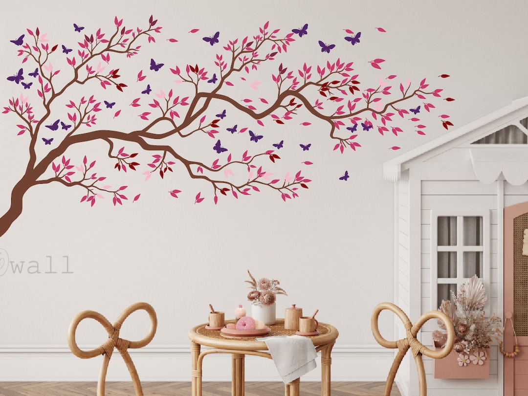 Blowing Tree Wall Decal, Cherry Blossom Tree Wall Art, Tree Wall Art ...