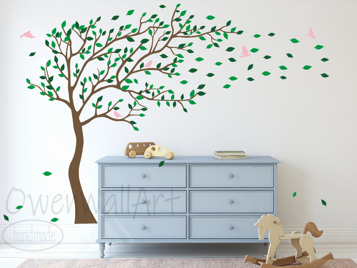 Large Tree Wall Decal Blowing Leaves Tree Wall Decal Tree | Etsy