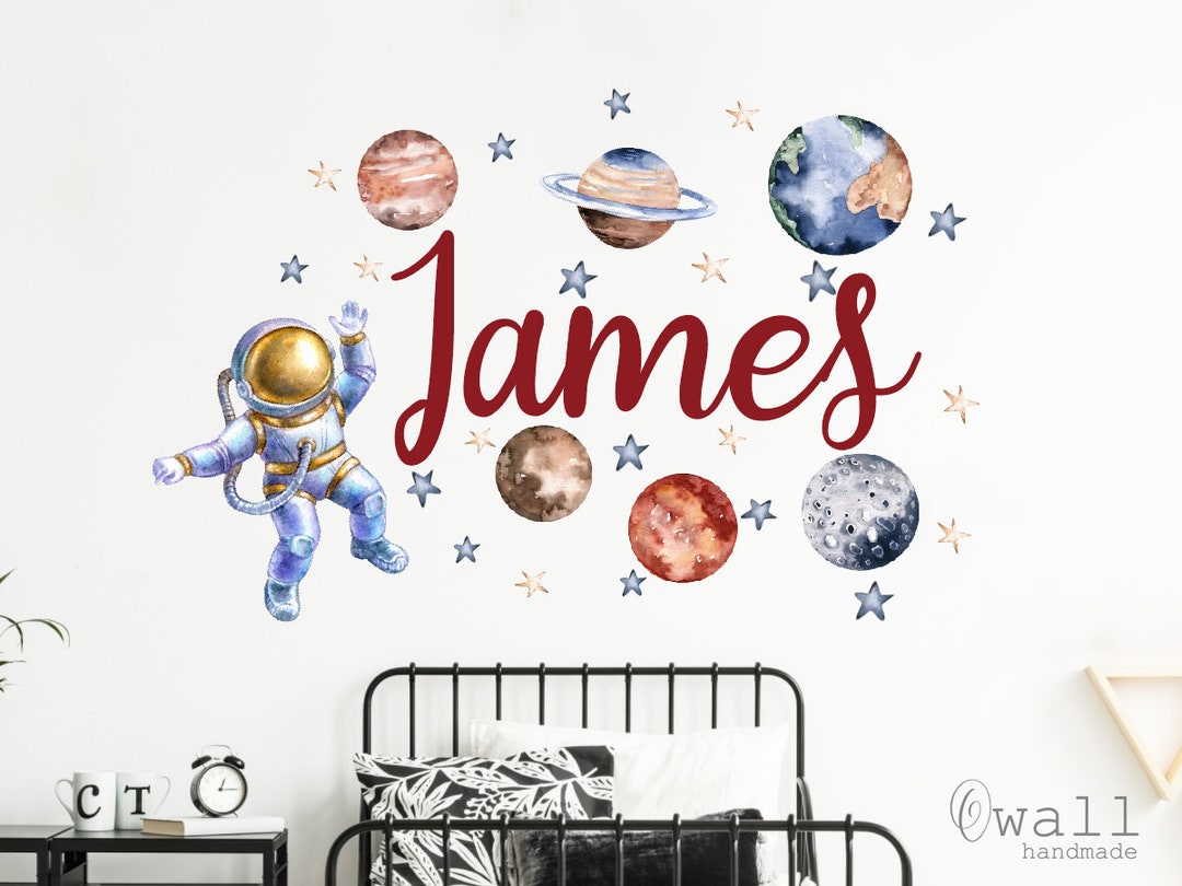 Custom Name Astronaut Wall Decal, Planet Sticker, Planet Outer Space ...