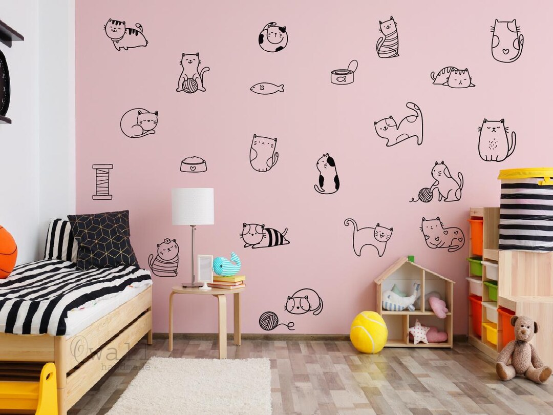 26 Pieces Minimalist Cat Wall Decal Cat Stylish Cat Wall Stickers ...