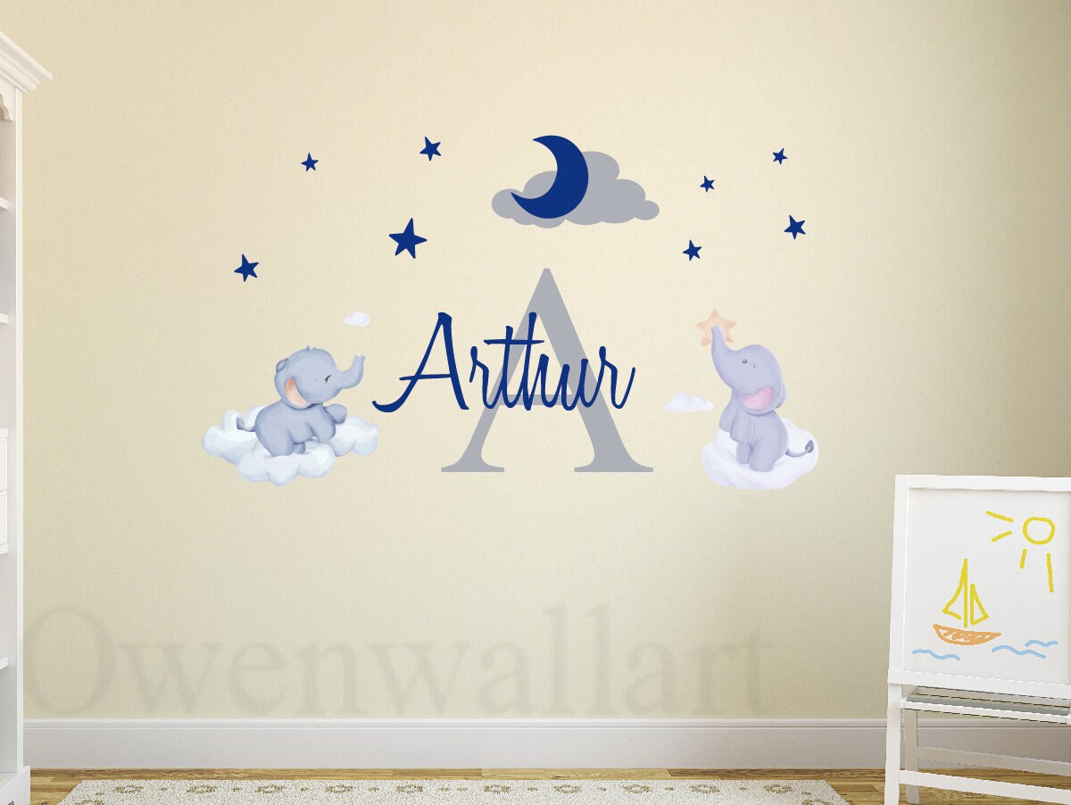 Little Elephant With Name Decal Personalized Name Wall | Etsy
