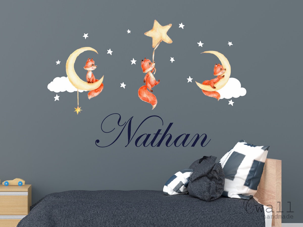 Adorable Foxes Hugging Star and Moon Personalized Nursery Wall - Etsy