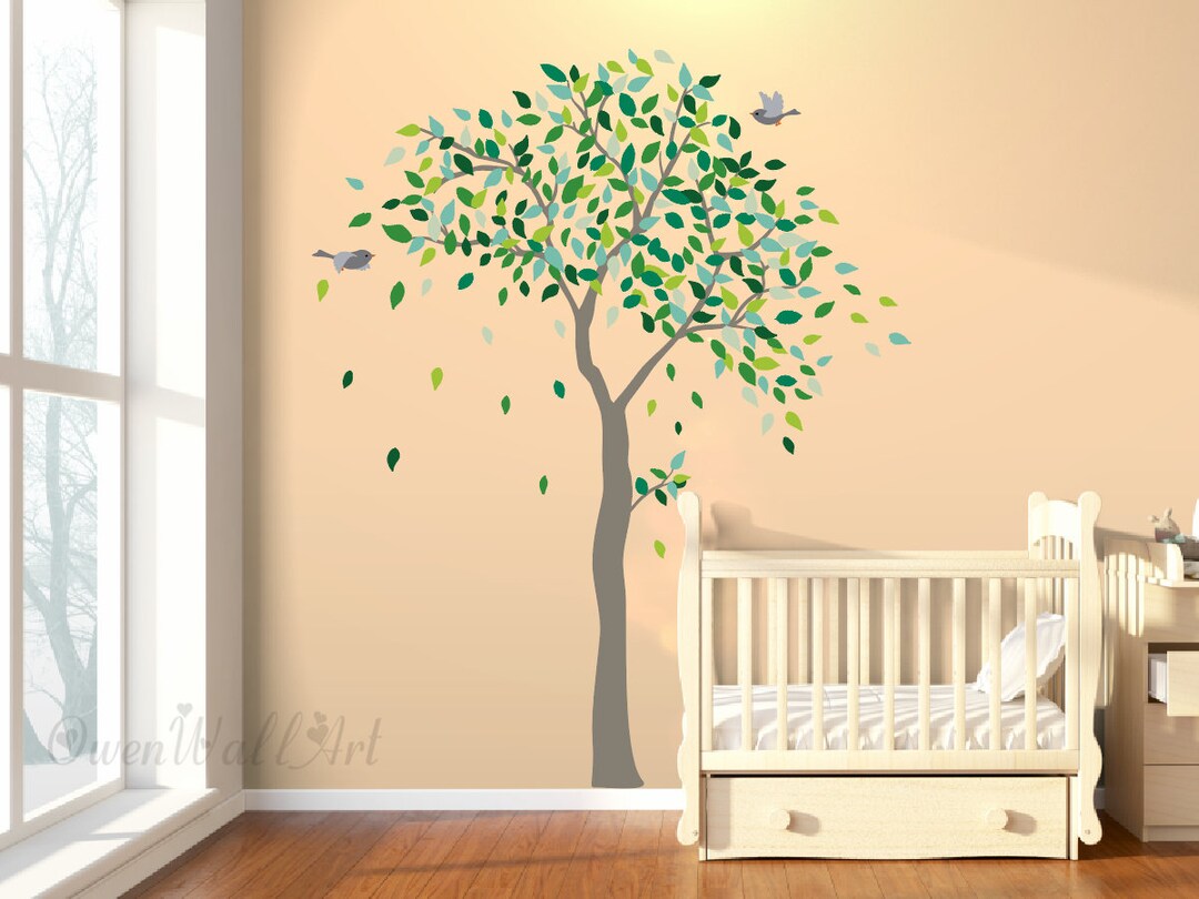 Blowing Tree Wall Decal, Tree Sticker,tree Wall Art , Tree With Birds ...