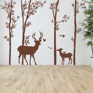Birch Tree Decal, Birch Tree With Deers Wall Art, Nursery Birch Tree ...