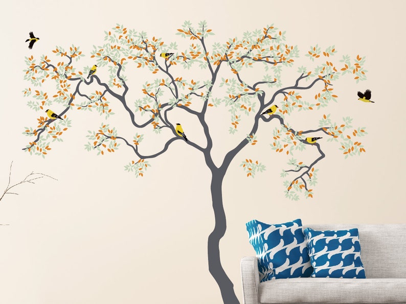 Blowing Tree Wall Decal Leafy Tree Wall Art Tree Wall Decor - Etsy