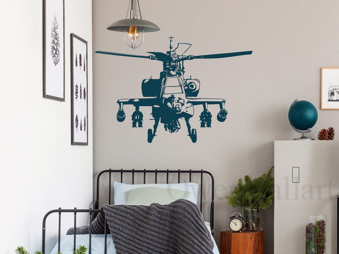 Helicopter Wall Decal Apachi Warplane Decal Man's - Etsy