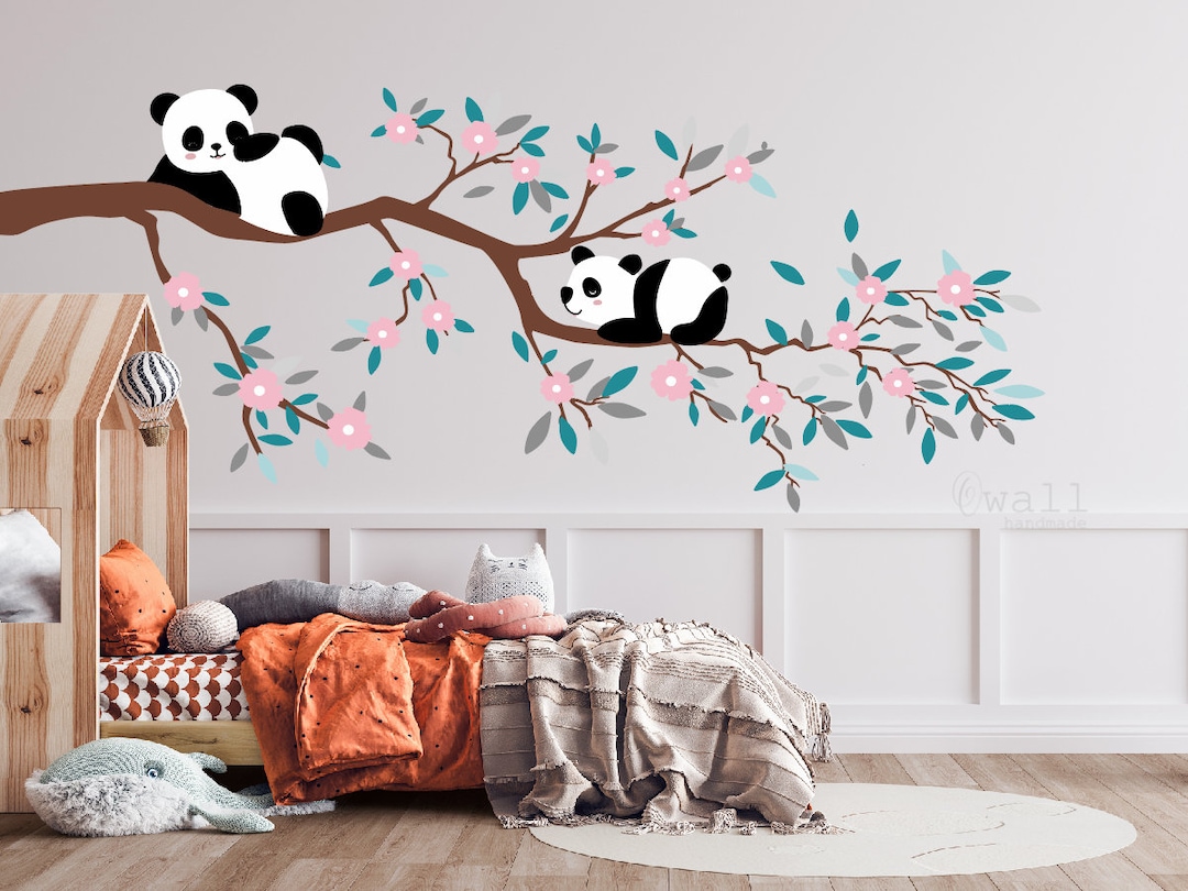 Panda Wall Decal Cherry Blossom Panda Wall Art Stickers for Living Room ...
