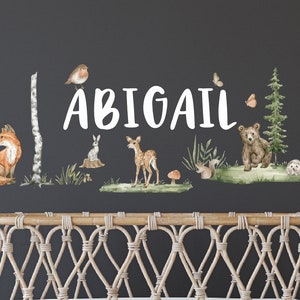 Custom Woodland Animals Name Wall Decal Personalized Bear Fox Pines ...