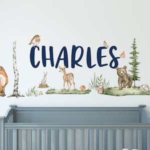 Custom Woodland Animals Name Wall Decal Personalized Bear Fox Pines ...