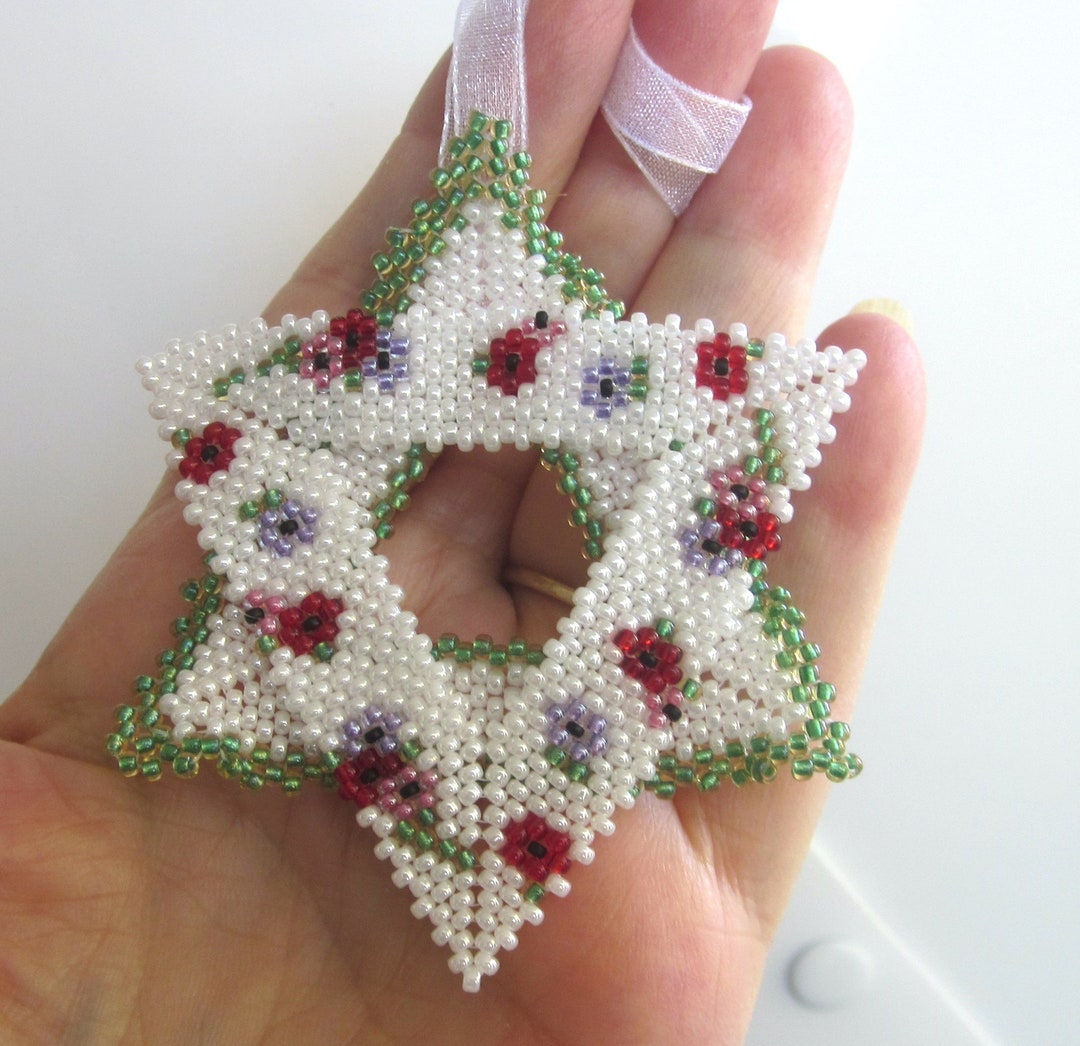 Floral Star of David Ornament, Hand-beaded Magen David With Colorful ...