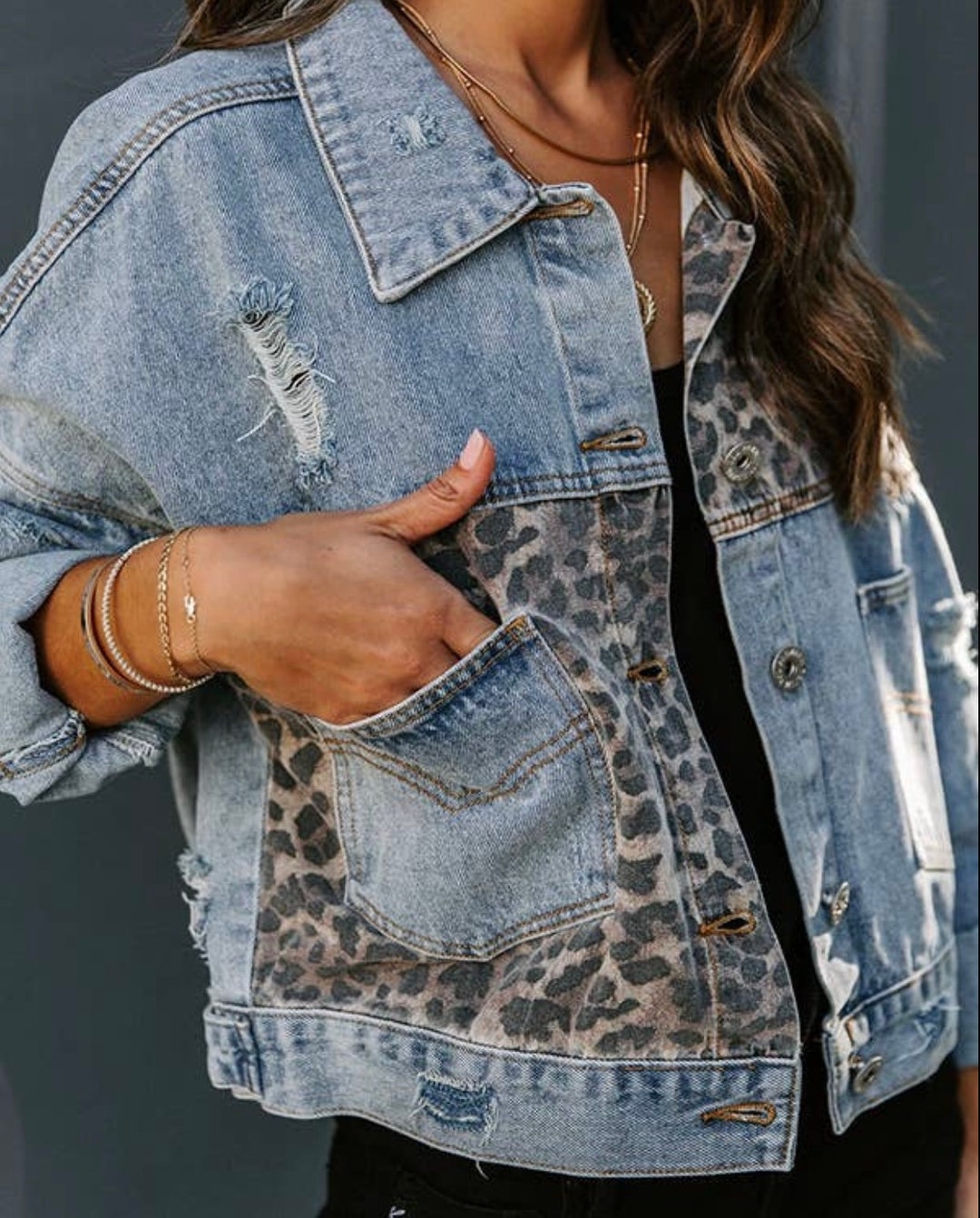 Leopard Denim Jacket - Etsy