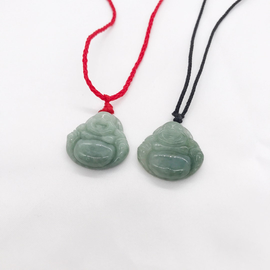 Natural Jade Wisdom Laughing Buddha Pendant Red String Necklace, Amulet ...