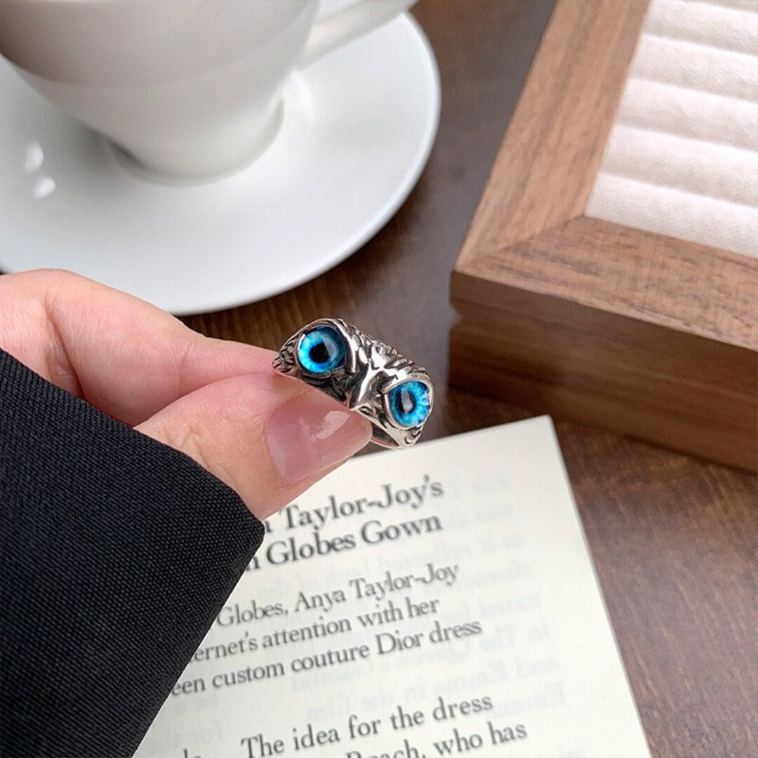 Sterling Silver Owl Ring Eye Finger Ring Vintage Adjustable - Etsy