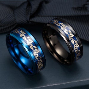 Blue Tone Dragon Stainless Steel Band Rings for Men/ Women/ Couple - Etsy