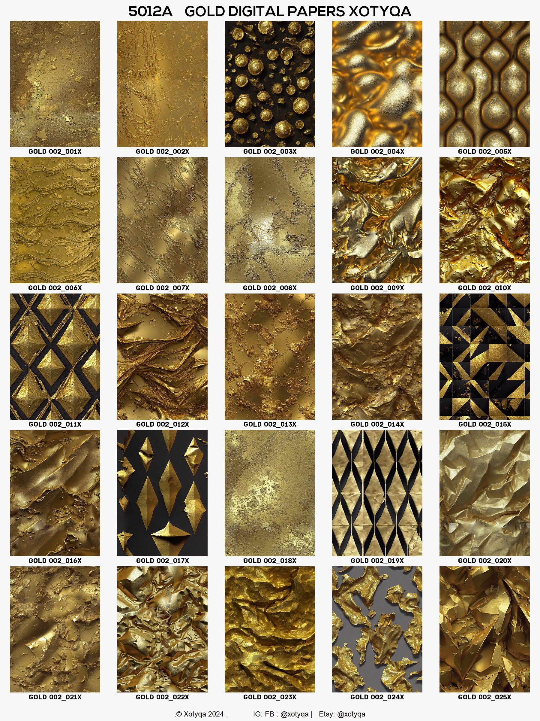 25 Seamless Damaged Gold Patterns, ULTRA Hi-res Digital Papers 5400px ...