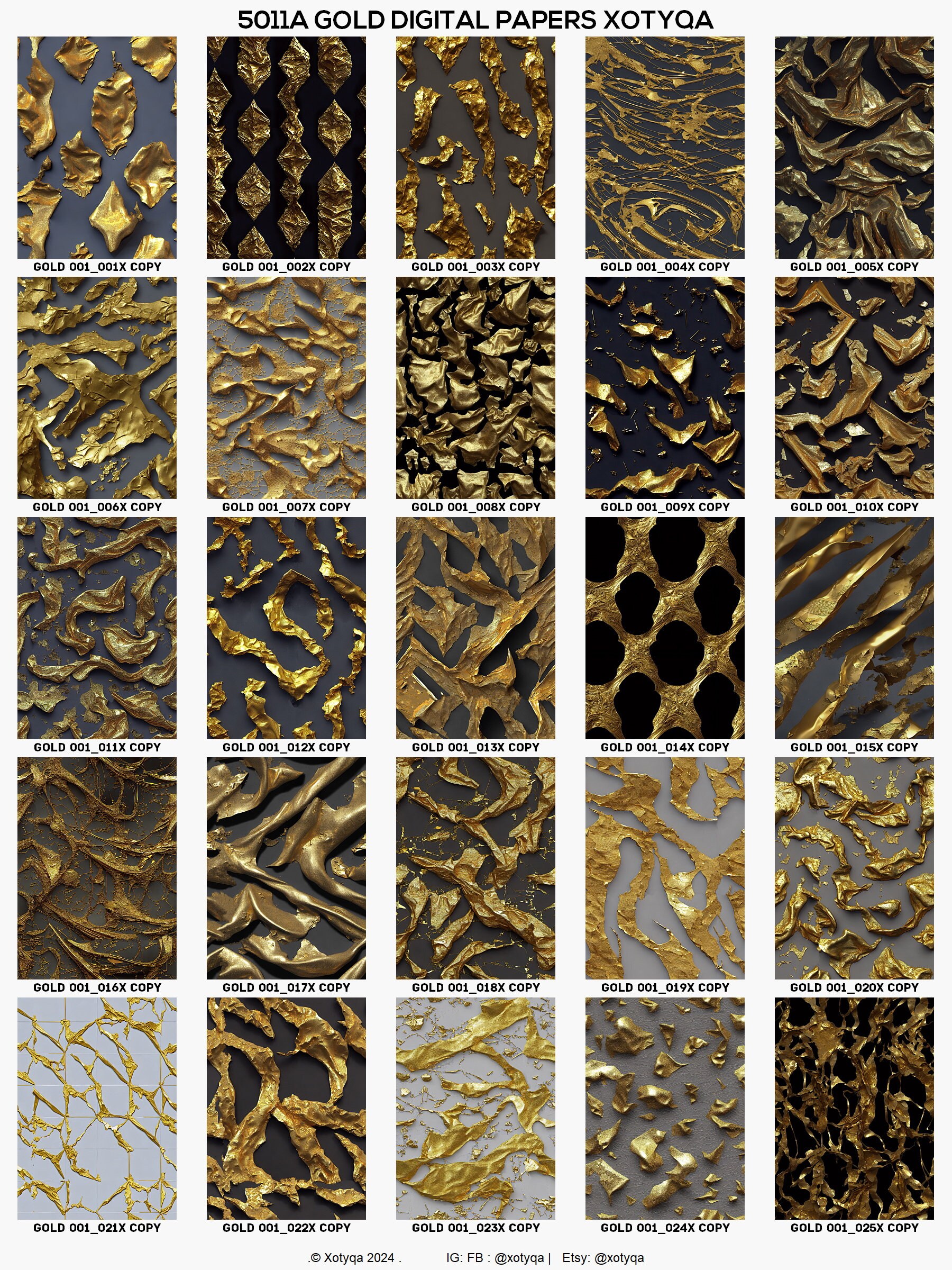 Seamless Gold Textures, 25 ULTRA Hi-res Digital Papers 5400px 300dpi ...