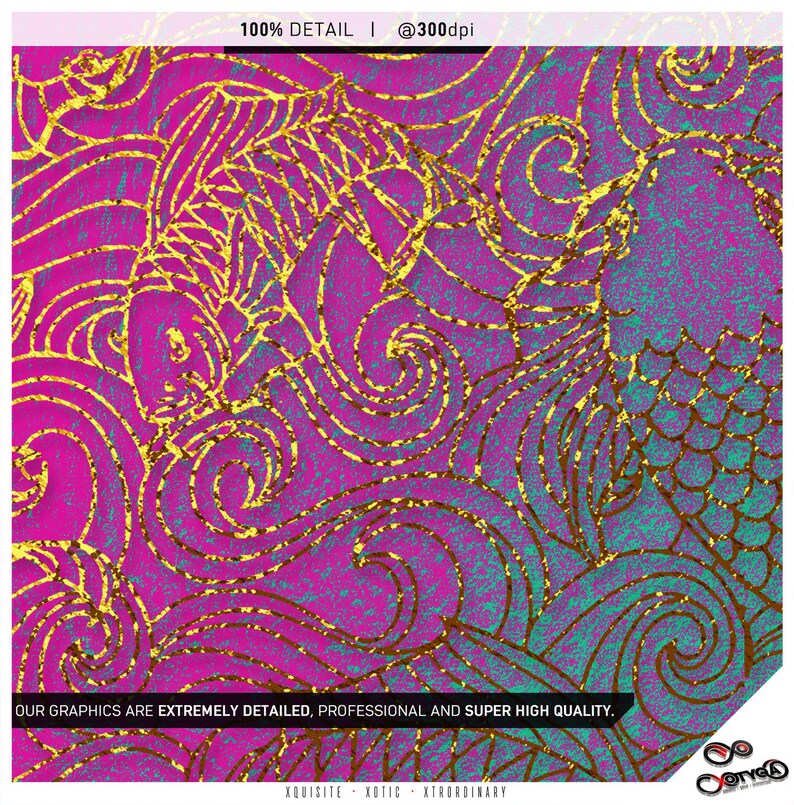 Gold Foil KOI FISH Art 004 8 ULTRA Hires Digital Papers - Etsy