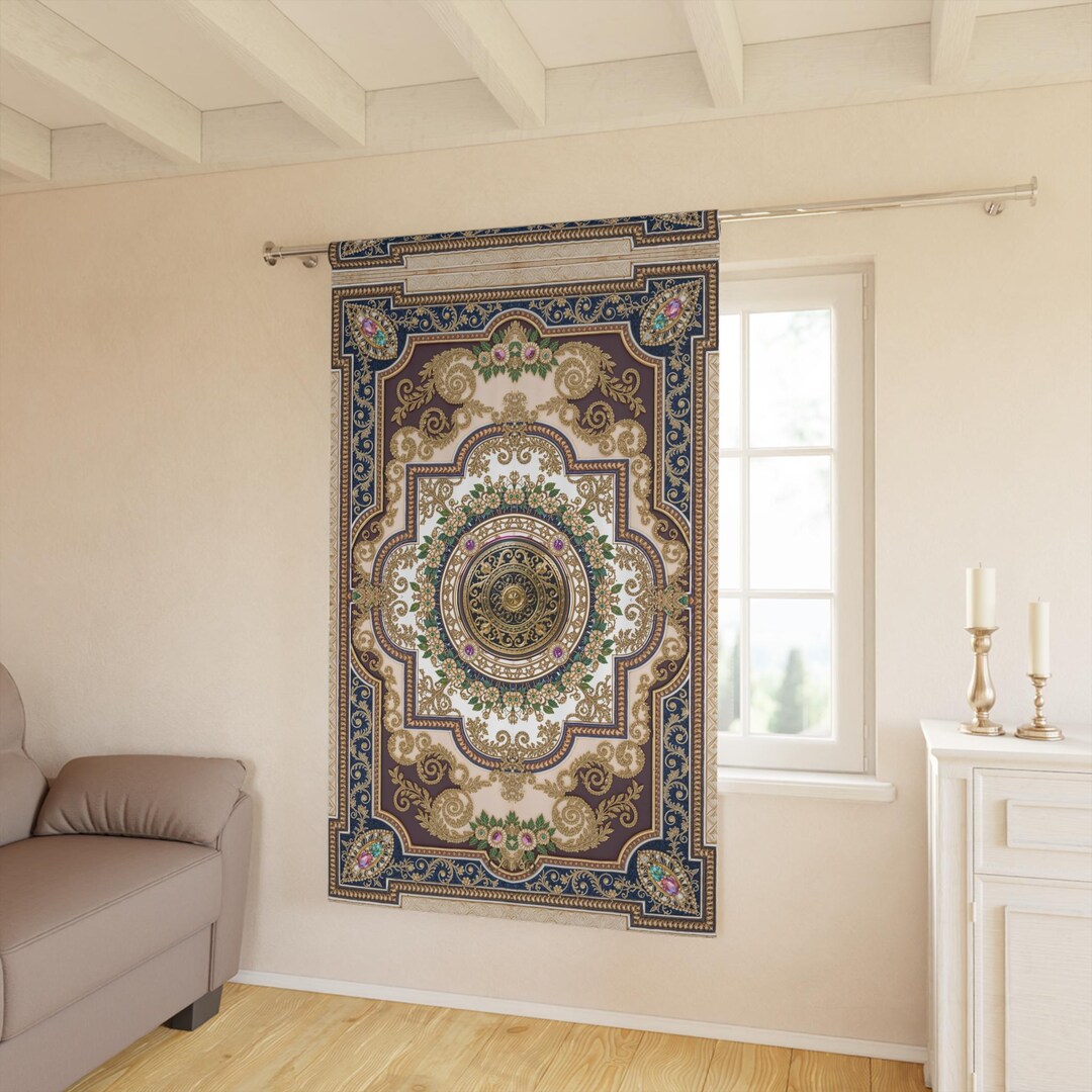 Vintage Medallion Curtain, Ornate Floral Window Drapes, Victorian Style ...
