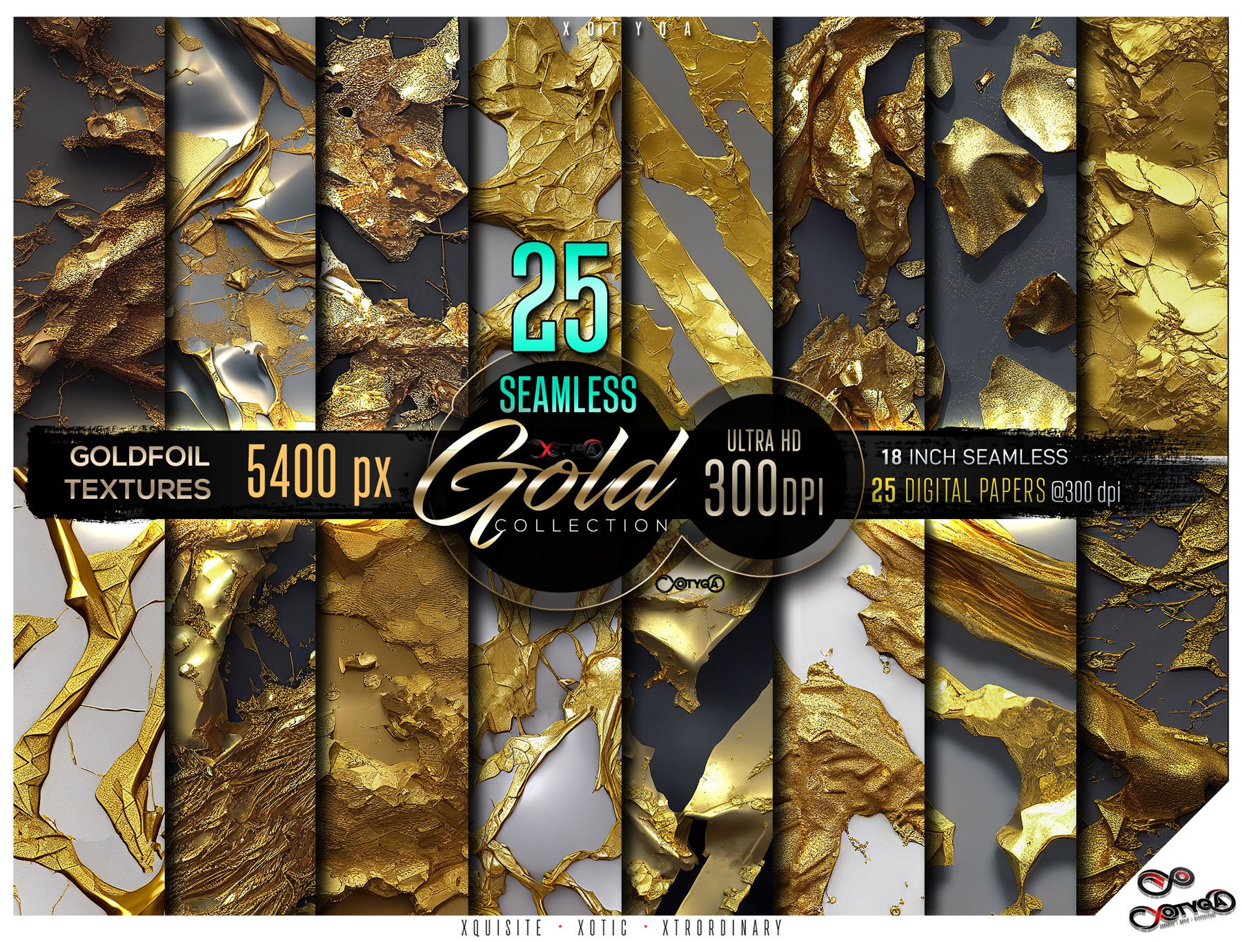 25 Seamless Gold Patterns, ULTRA Hi-res Digital Papers 5400px @300dpi ...