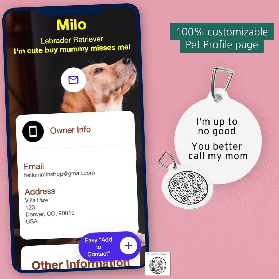 QR Code Pet Id Tag, Personalized Dog ID Tag, Puppy Tag, Dog Cat ID Tag ...