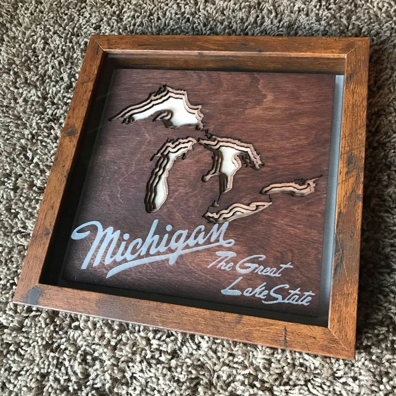 Custom Laser and Hand Made Michigan 3D Multi Layer State Map Shadow Box ...