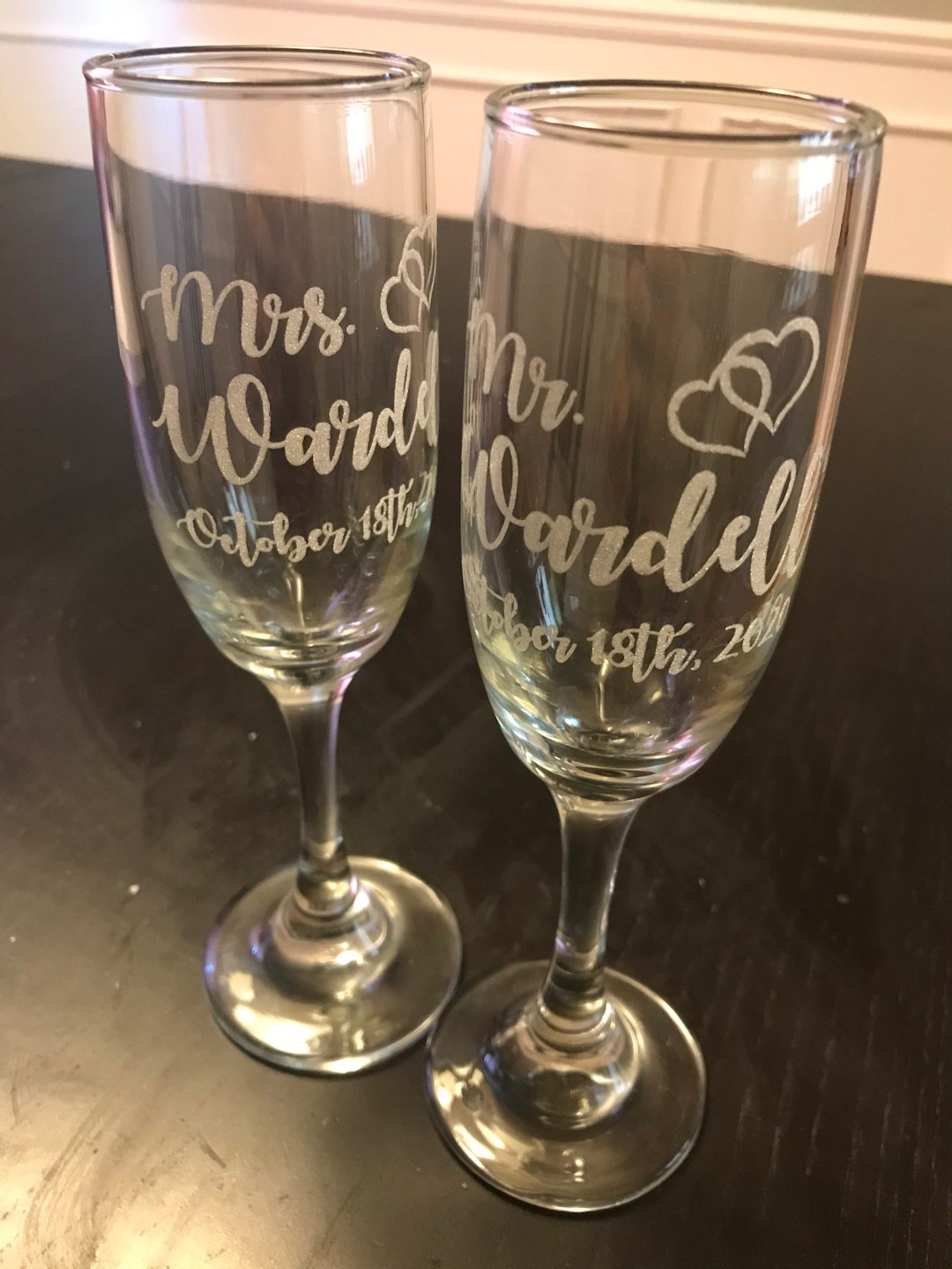 Custom Laser Engraved Champaign Flutes for the Bride and Groom With ...