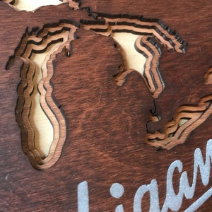 Custom Laser and Hand Made Michigan 3D Multi Layer State Map Shadow Box ...