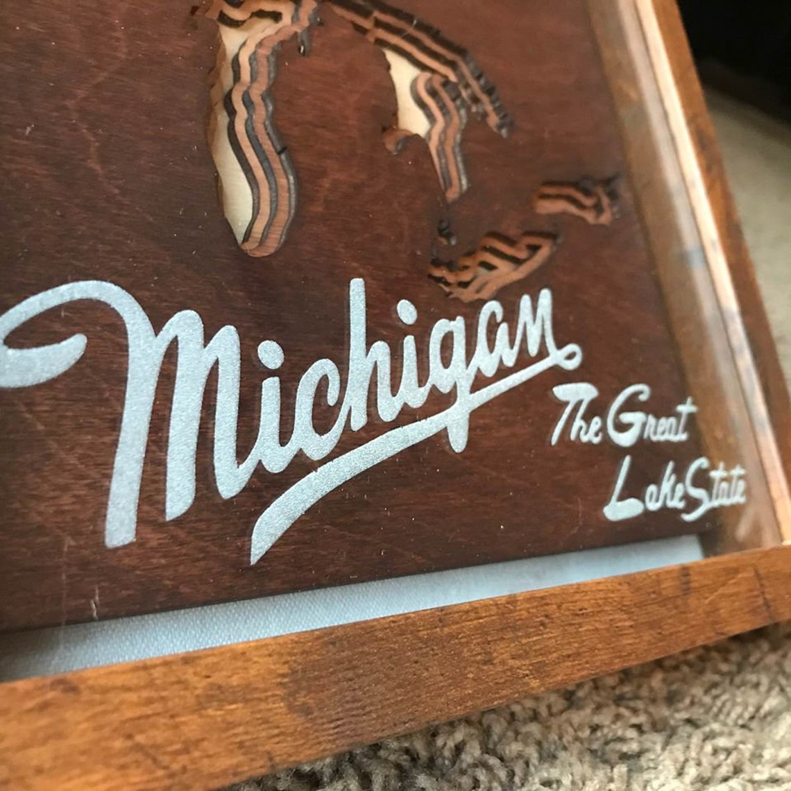 Custom Laser and Hand Made Michigan 3D Multi Layer State Map Shadow Box ...