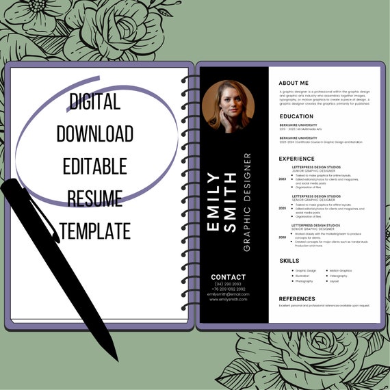 Editable Digital Download Resume Template Resume Template | Etsy