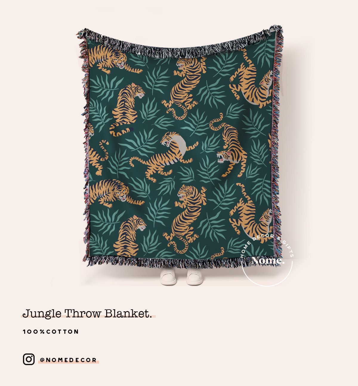 Tiger Jungle Woven Throw Blanket Green Botanical Home Decor | Etsy