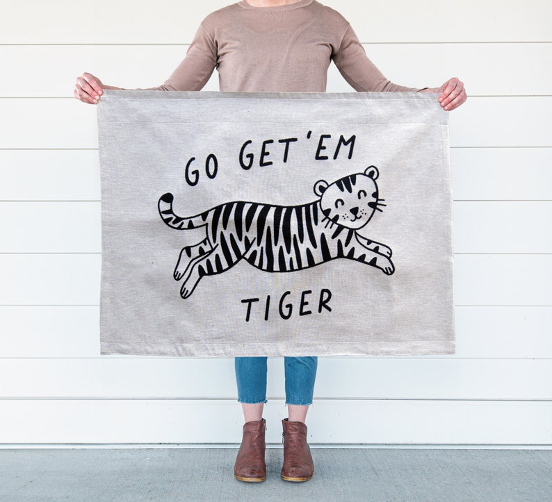 Go Get Them Tiger Tapestry, Woven Wall Hanging for Nursery, Kids ...