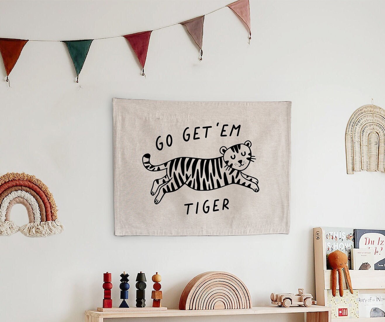 Go Get Them Tiger Tapestry, Woven Wall Hanging for Nursery, Kids ...