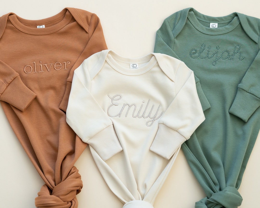 Organic Cotton Embroidered Baby Gown - Custom Embroidery Baby Name ...