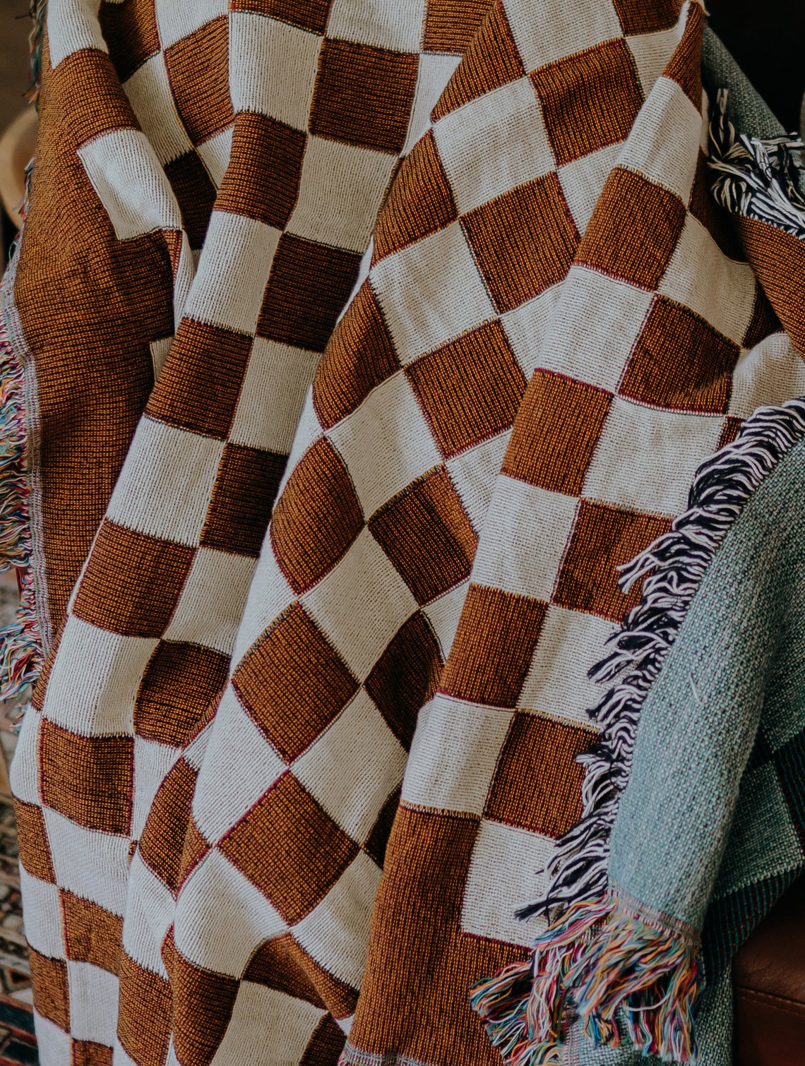 Checkered Print Cotton Woven Blanket Minimal Home Decor - Etsy