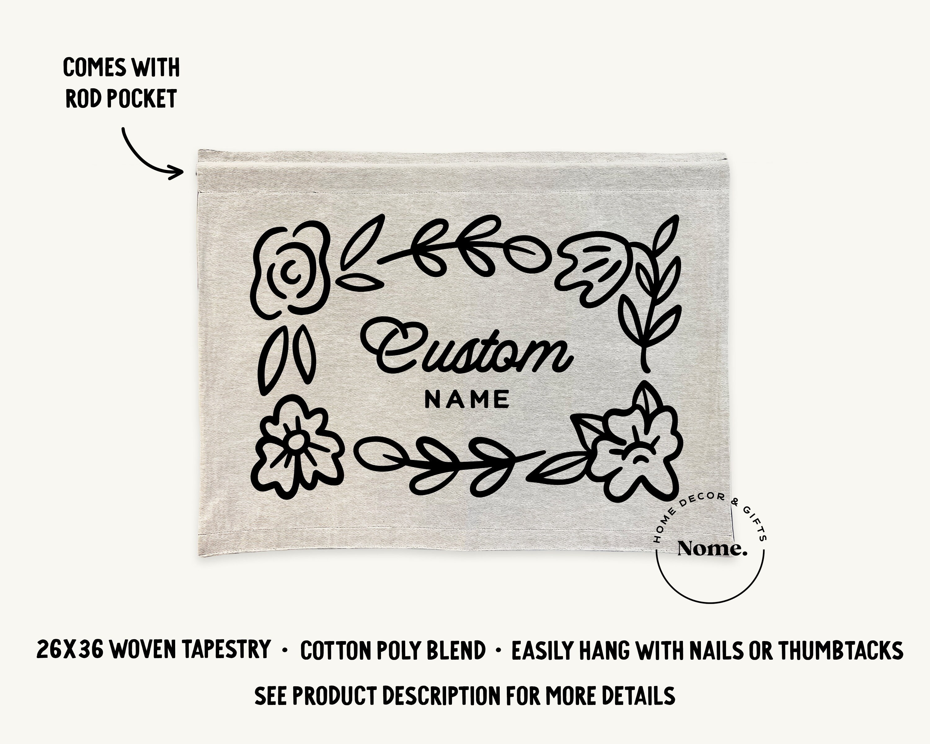 Floral Personalized Name Tapestry, Woven Wall Hanging for Nursery, Kids ...