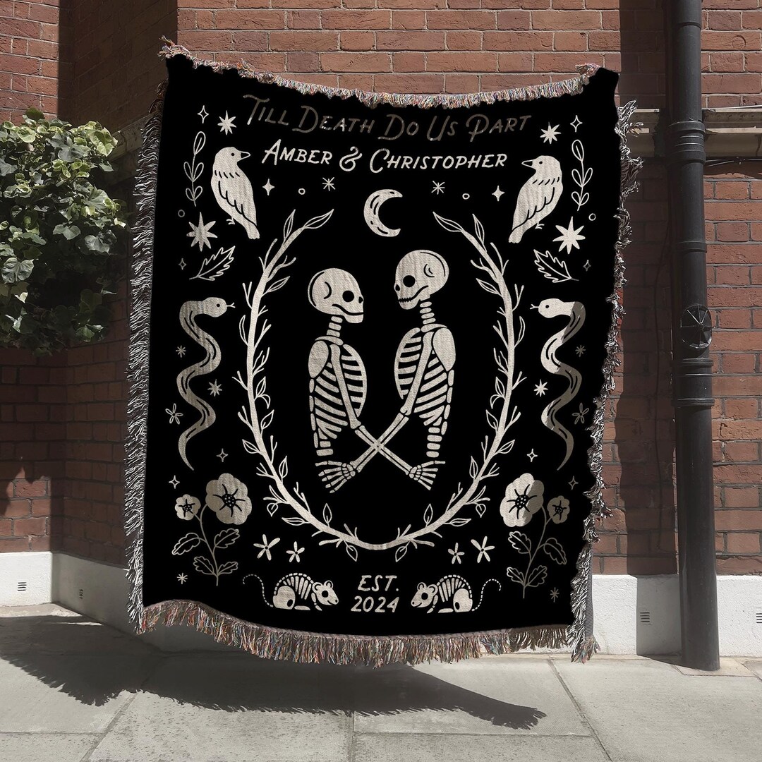 Till Death Personalized Blanket, Spooky Skeletons Couple Gift ...