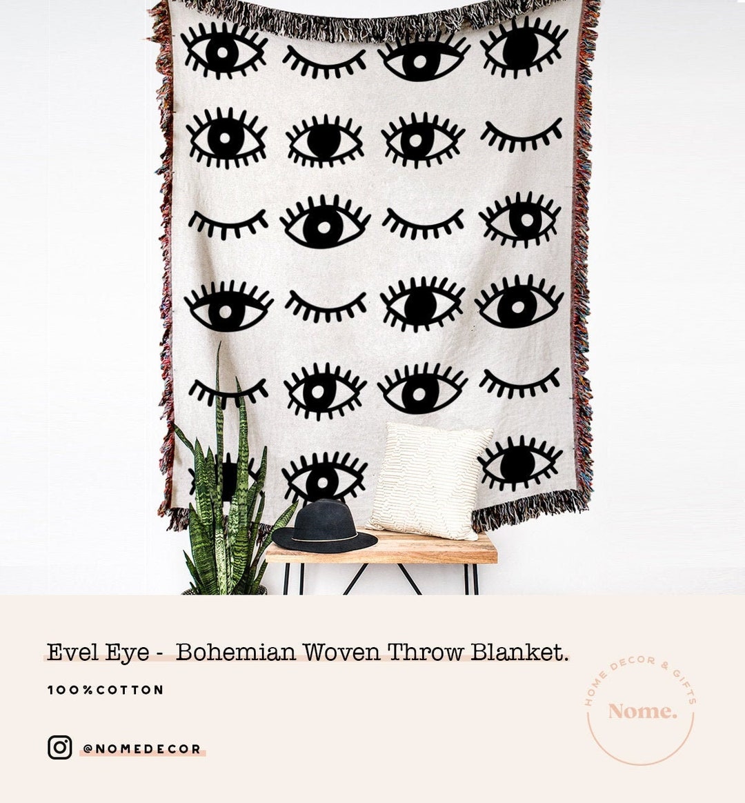 Large Woven Throw Blanket - Evil Eye Throw Blanket - Bohemian Artisan ...