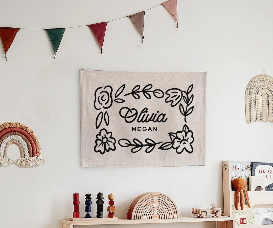 Floral Personalized Name Tapestry, Woven Wall Hanging for Nursery, Kids ...