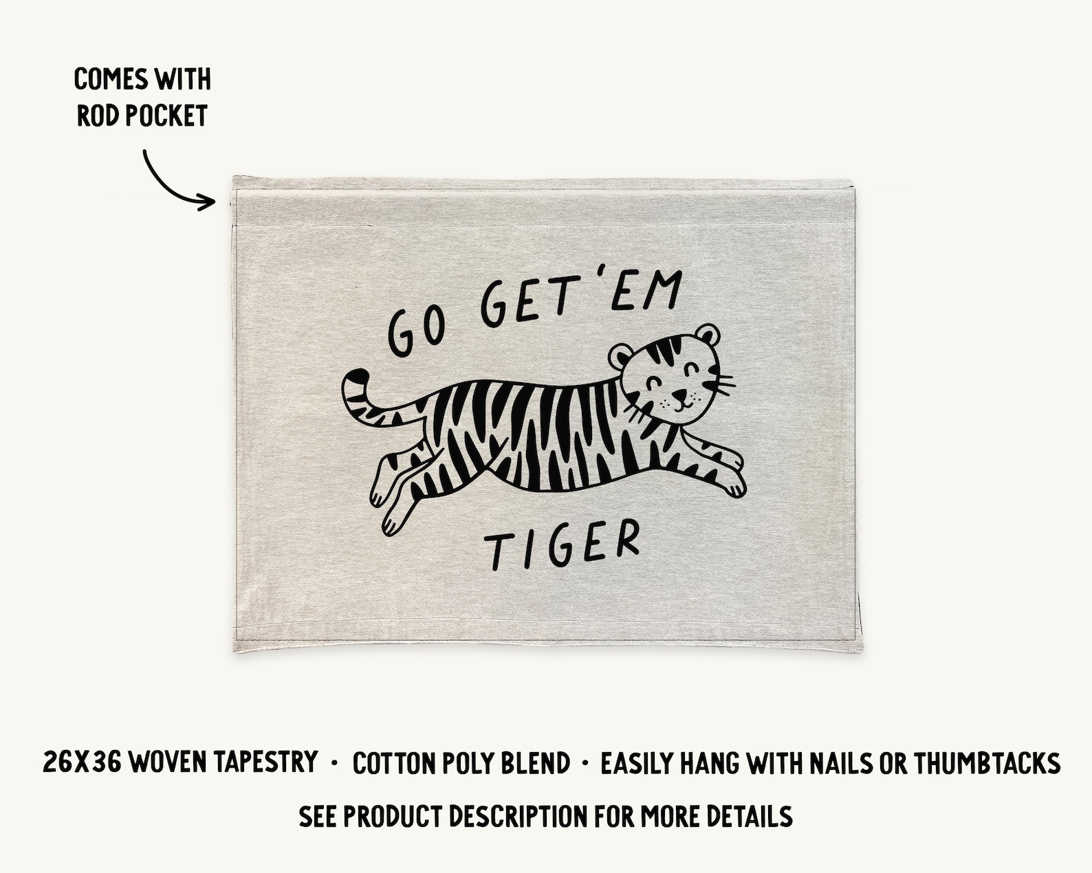 Go Get Them Tiger Tapestry, Woven Wall Hanging for Nursery, Kids ...