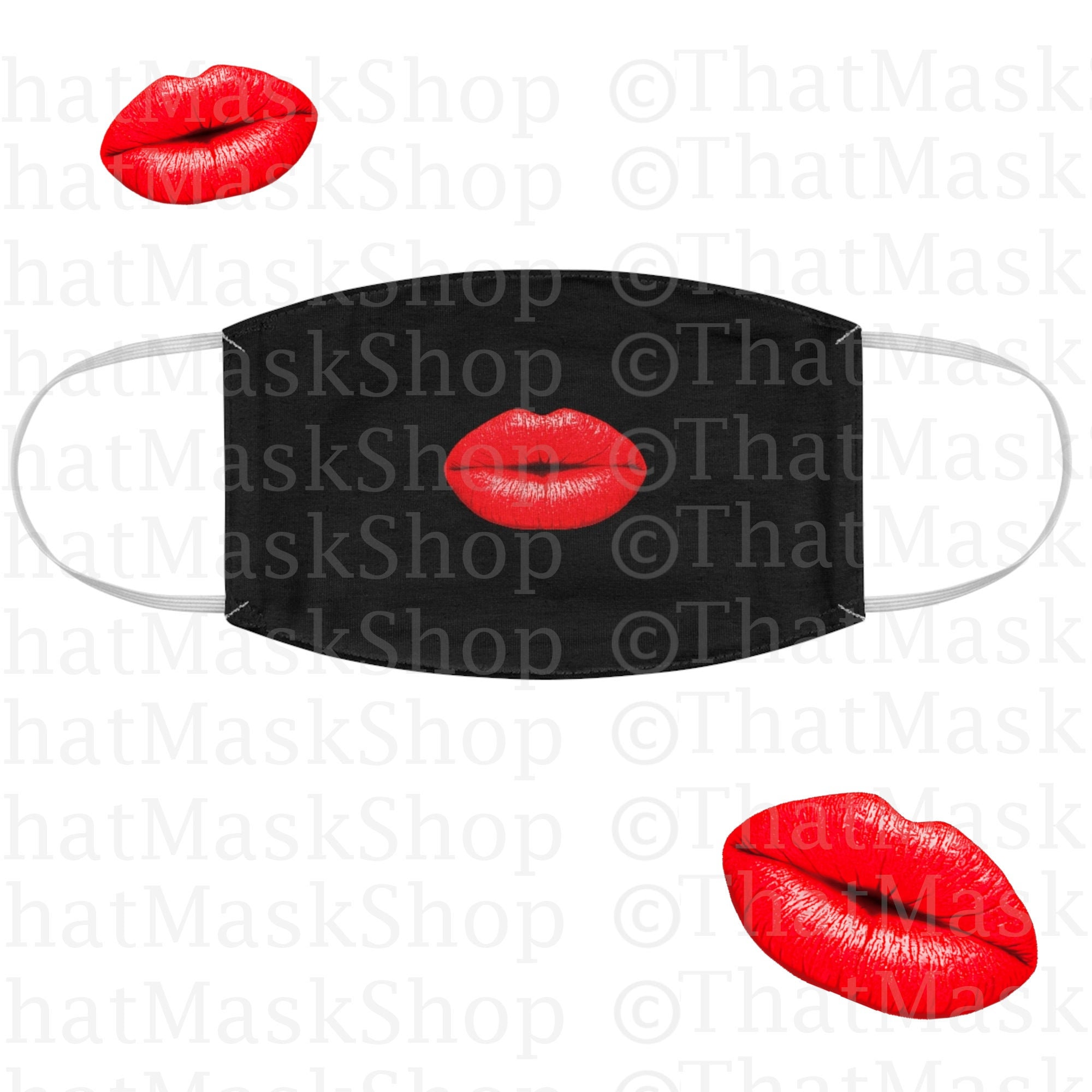 Kiss Lips Face Mask Red Lipstick Mask Soft Cotton Black Adult | Etsy
