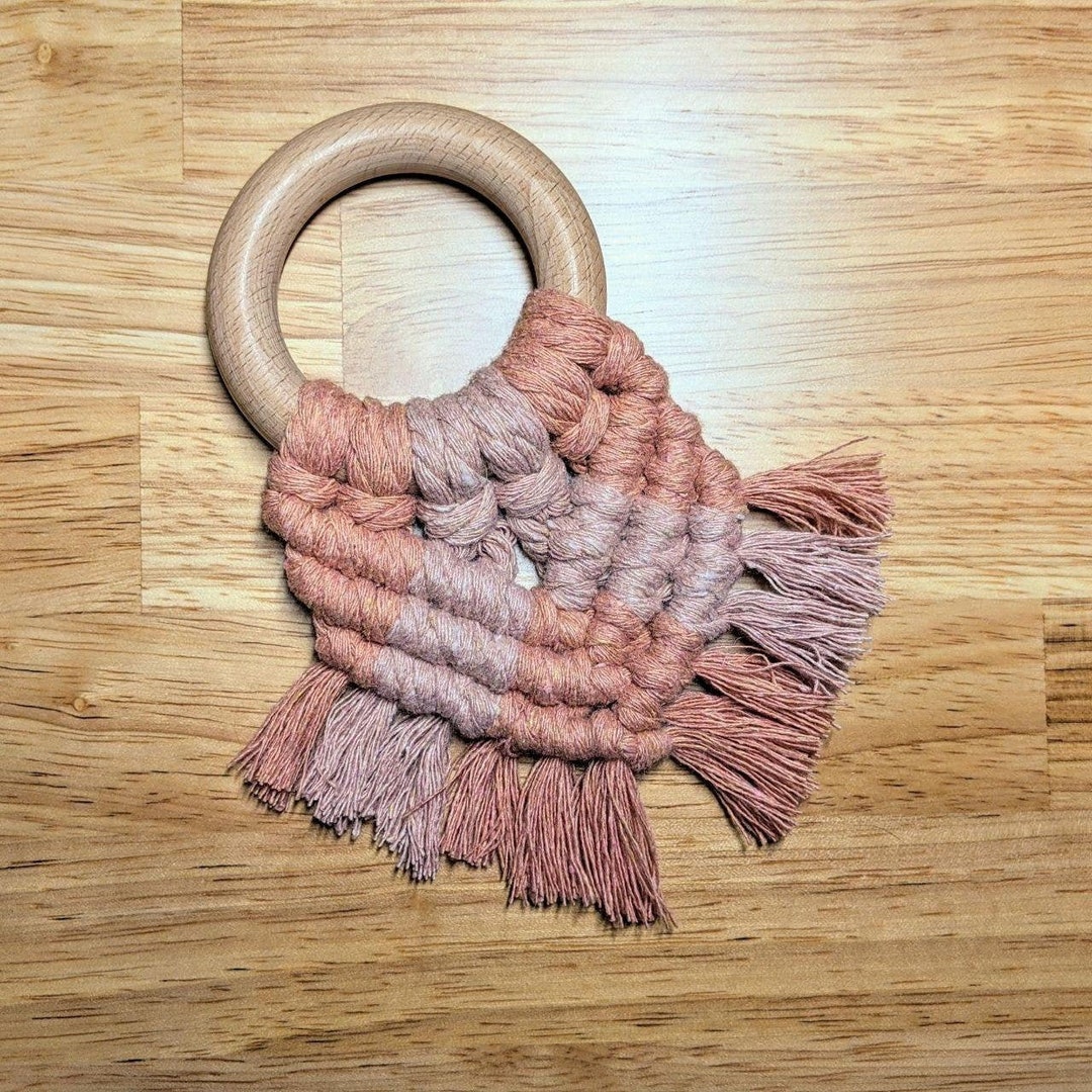 Organic Teething Ring Macrame Baby Teether Unfinished 2 Inch Beech Wood ...