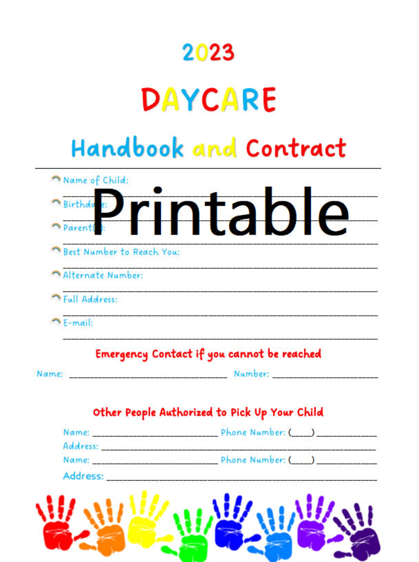 Daycare Enrollment Cover Sheet Printable Form - Etsy