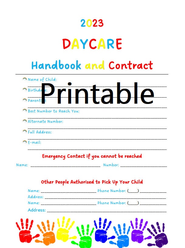 Daycare Enrollment Cover Sheet Printable Form - Etsy