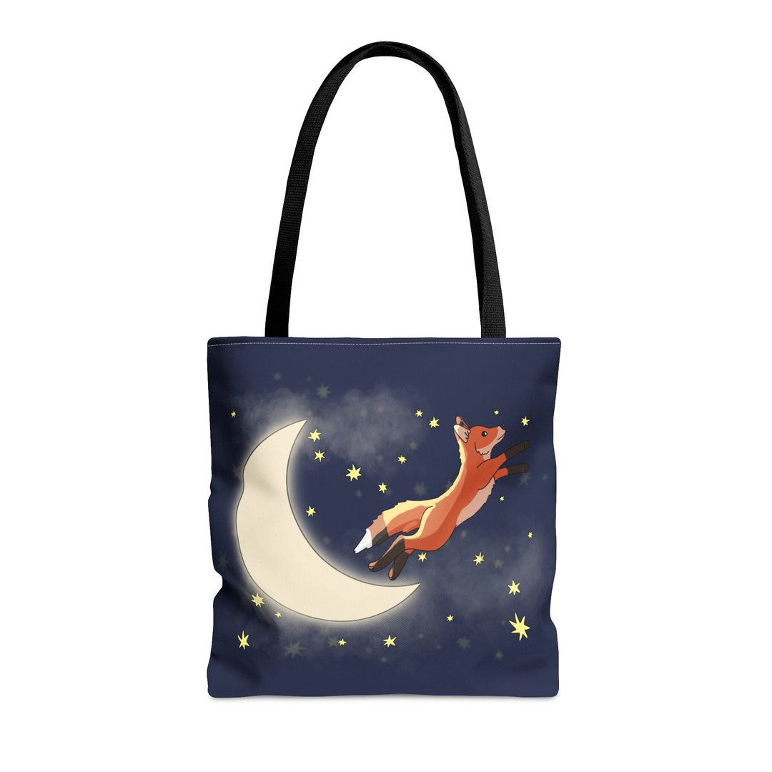 Moon Fox Tote Bag, Fox Bag, Canvas Shopping Bag, Beach Bag, Reusable ...
