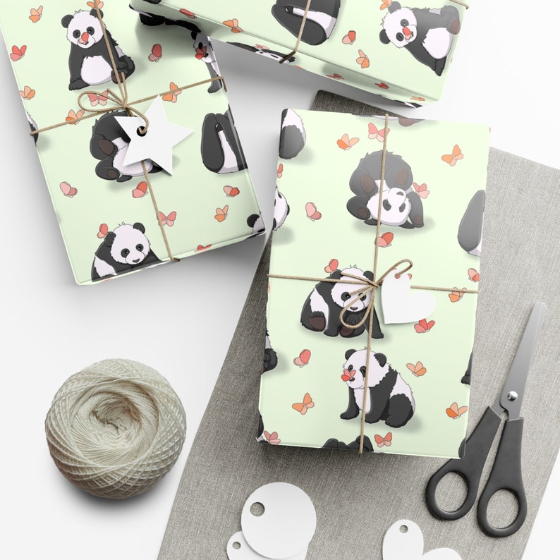 Panda Wrapping Paper, Cute Panda Gift Wrap, Colorful Butterfly Wrap, 2 ...