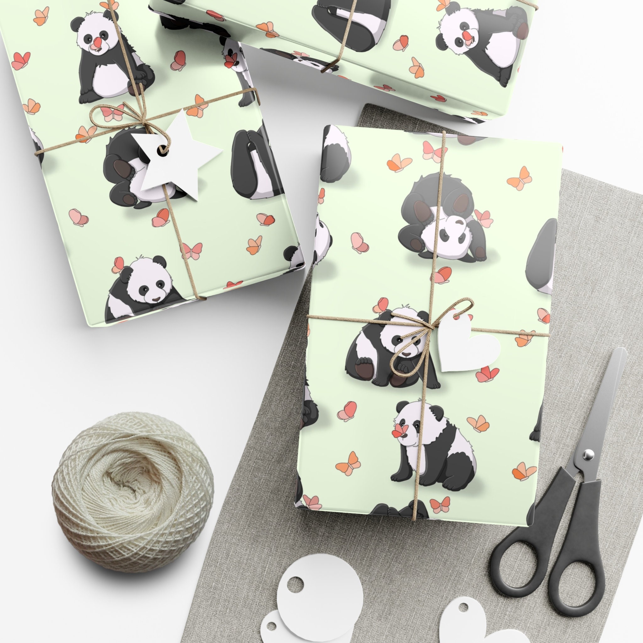 Panda Wrapping Paper, Cute Panda Gift Wrap, Colorful Butterfly Wrap, 2 ...